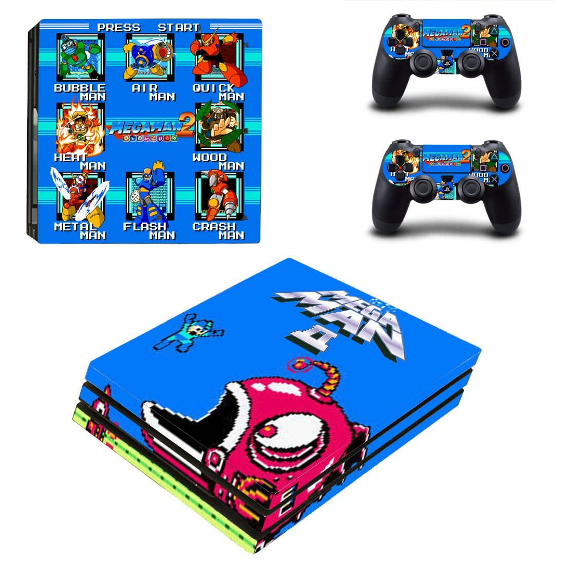 Mega Man 2 decal skin sticker for PS4 Pro console and controllers
