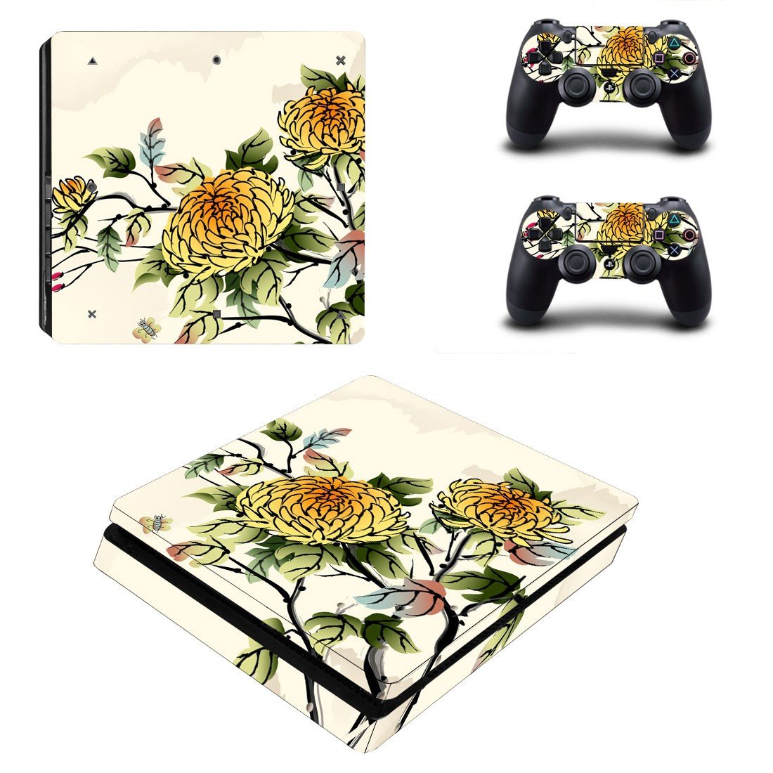Flower Wallpaper decal skin sticker for PS4 Slim console and controllers