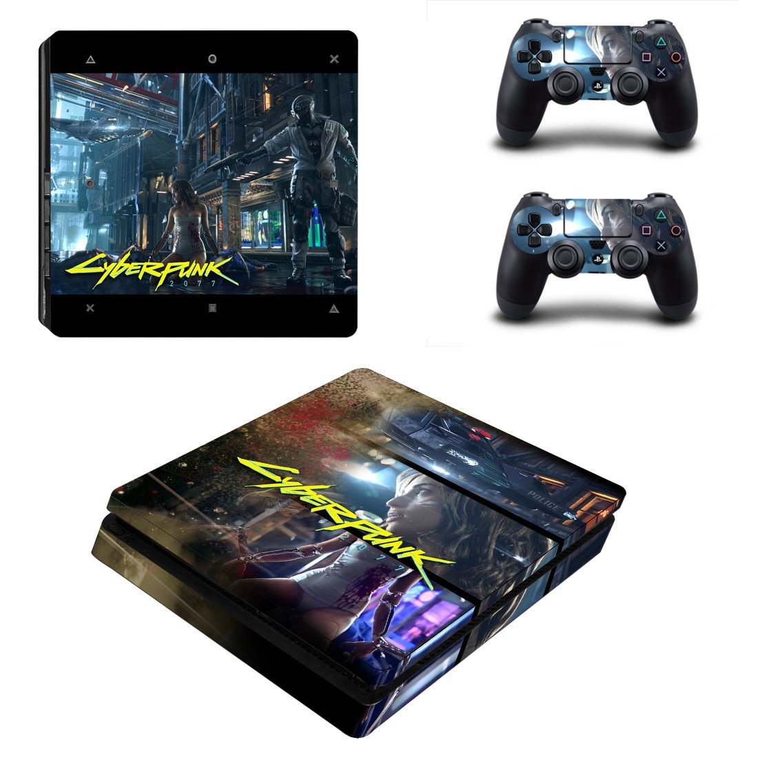 Cyberpunk 2077 decal skin sticker for PS4 Slim console and controllers