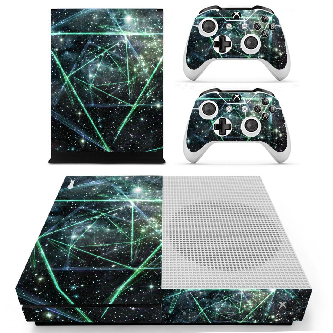 Green galaxy decal skin sticker for Xbox One S console and controllers