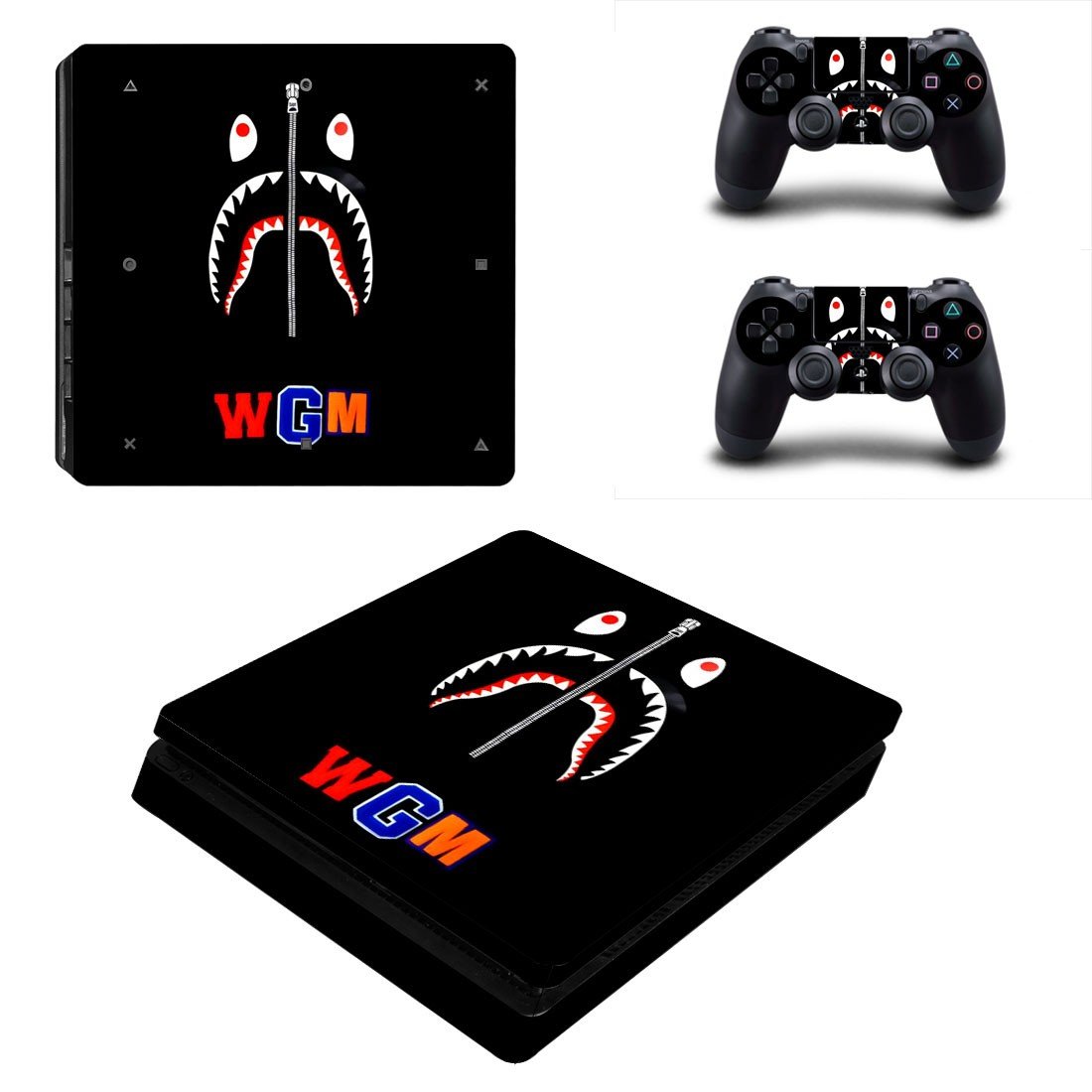 Bape Shark decal skin sticker for PS4 Slim console and controllers