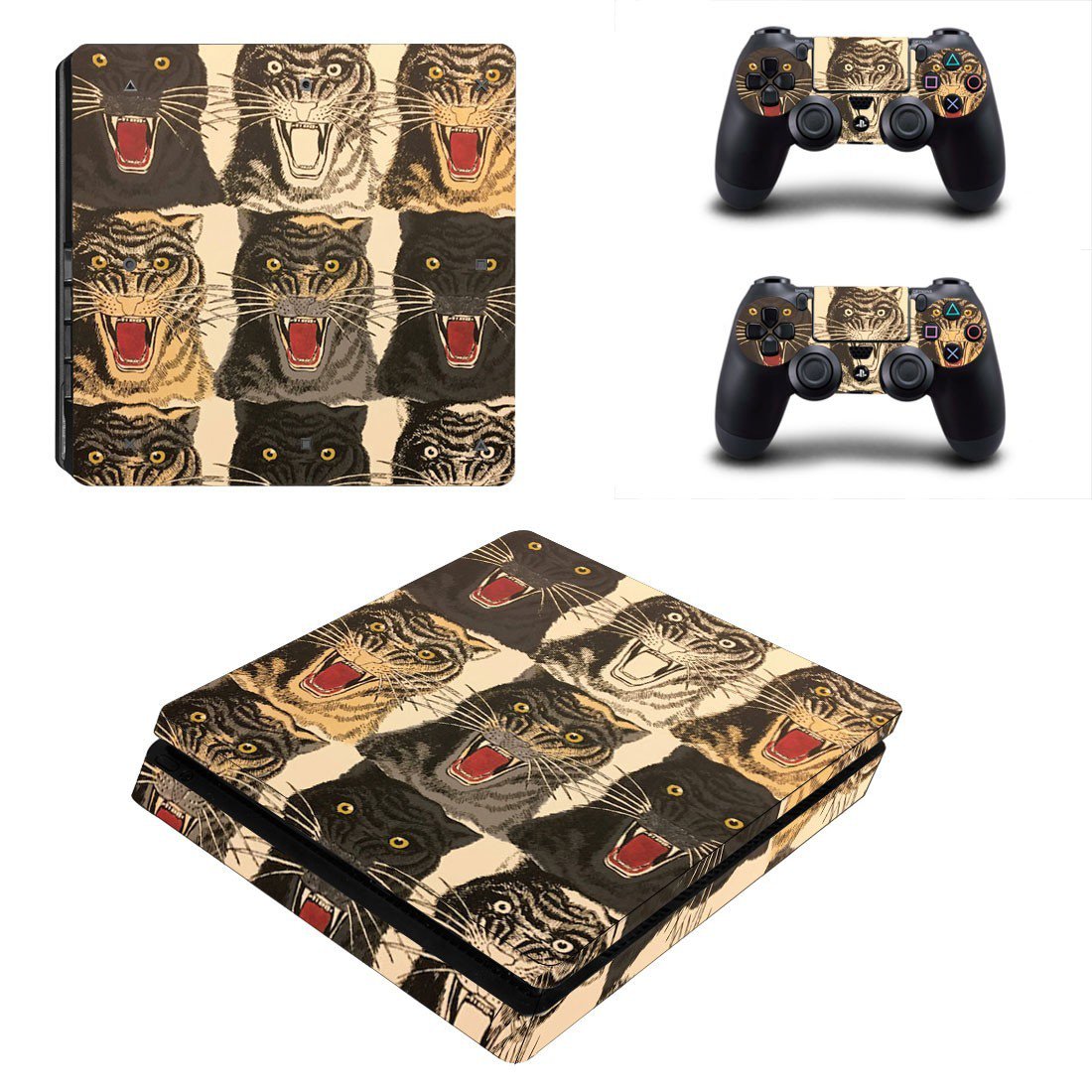 Tiger face decal skin sticker for PS4 Slim console and controllers