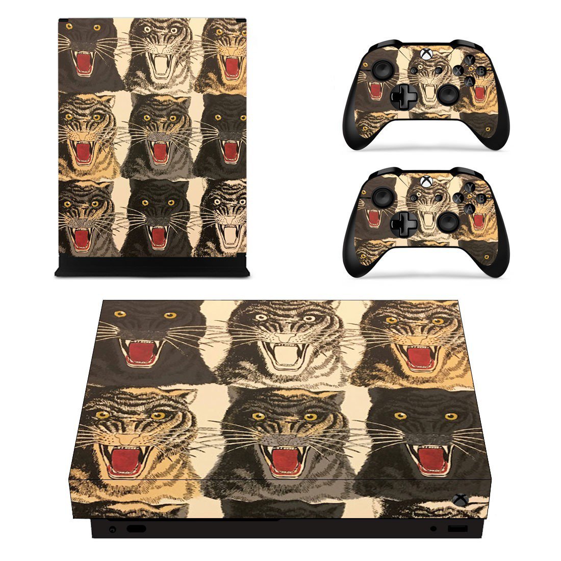 Tiger face decal skin sticker for Xbox One X console and controllers