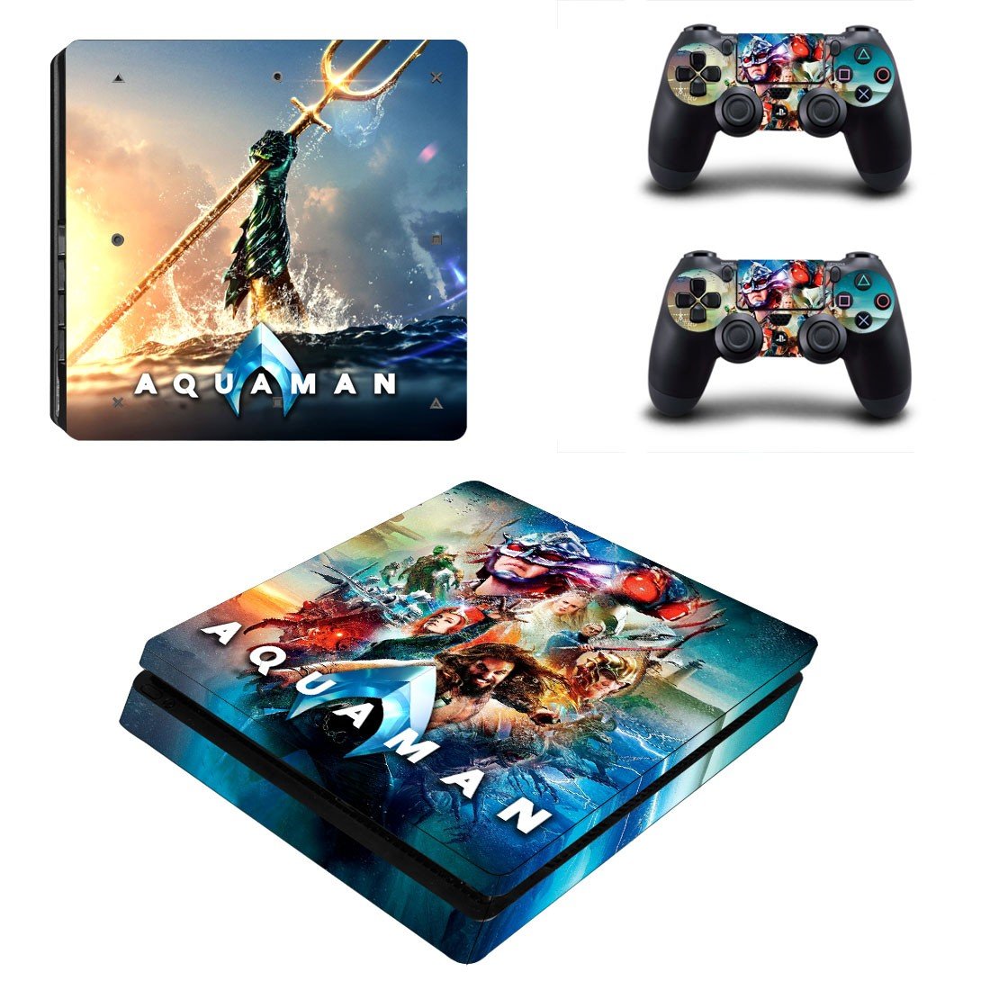 AquaMan decal skin sticker for PS4 Slim console and controllers
