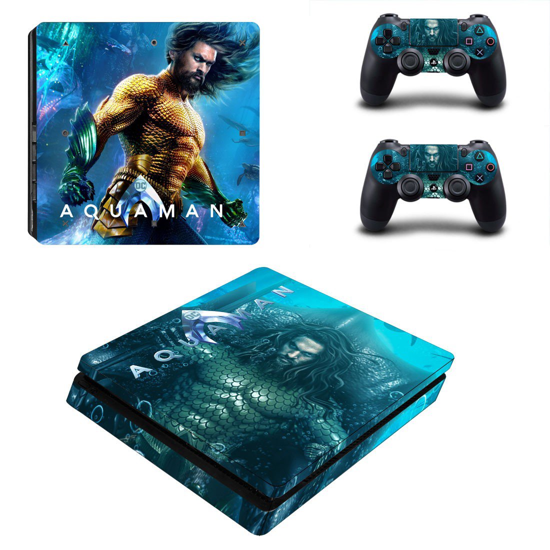 AquaMan decal skin sticker for PS4 Slim console and controllers