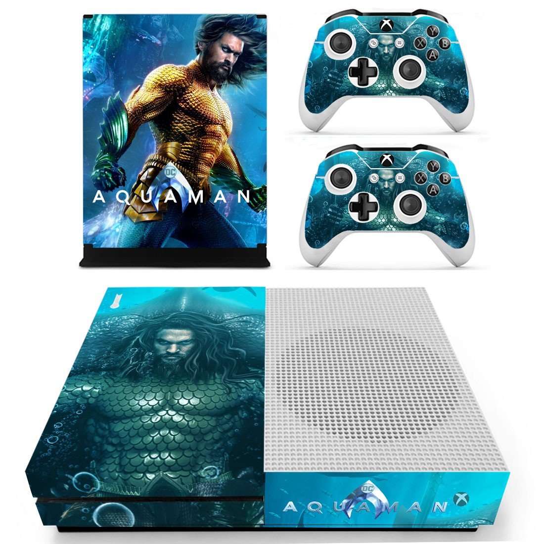 AquaMan decal skin sticker for Xbox One S console and controllers
