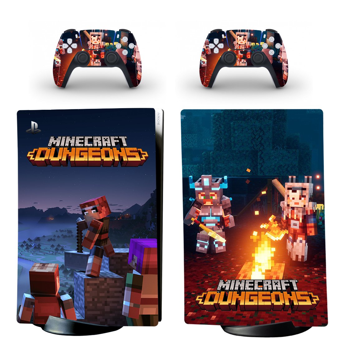 Minecraft Dungeons decal skin for PS5 digital Console with 2 Controllers
