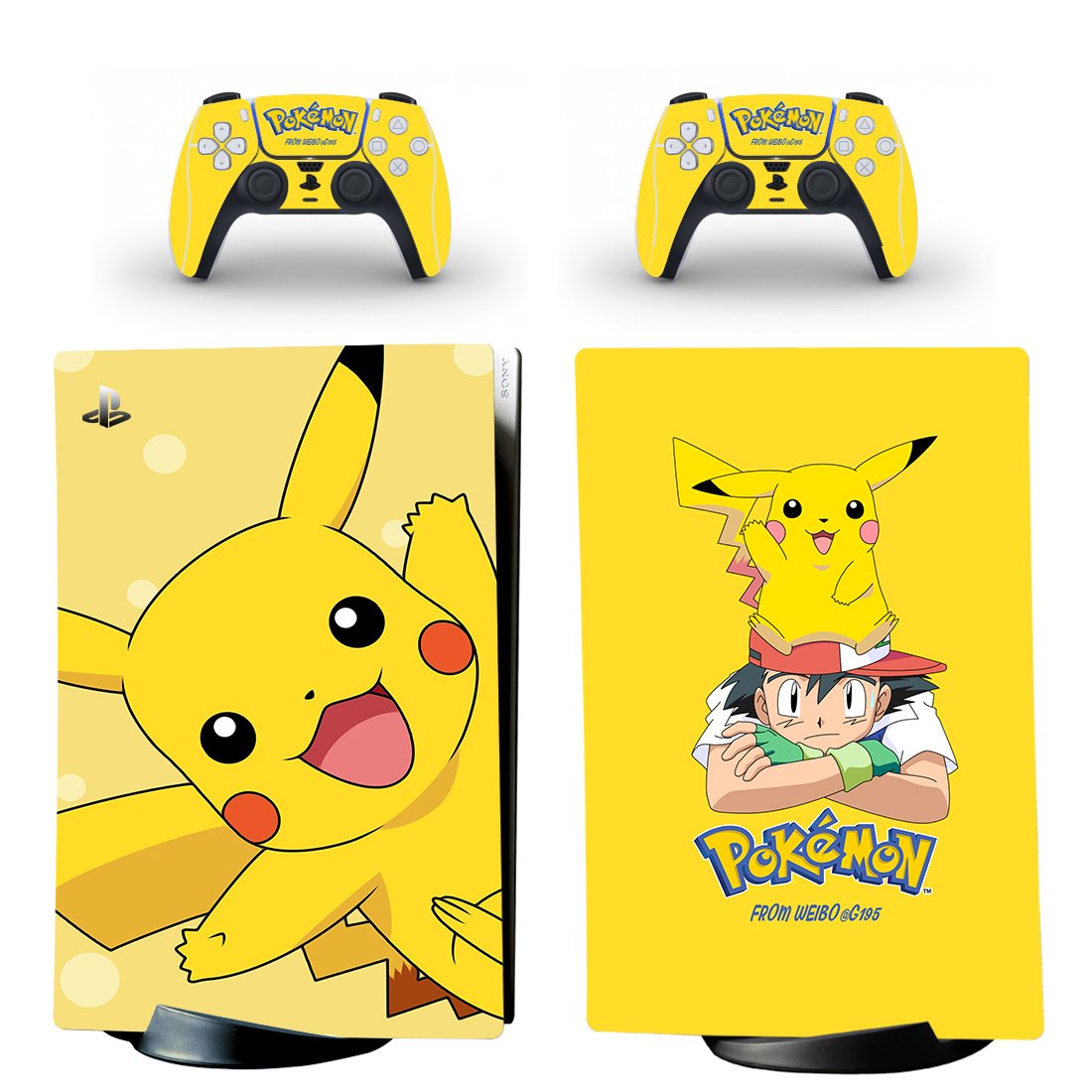 Pokemon Pikachu decal skin for PS5 digital Console with 2 Controllers