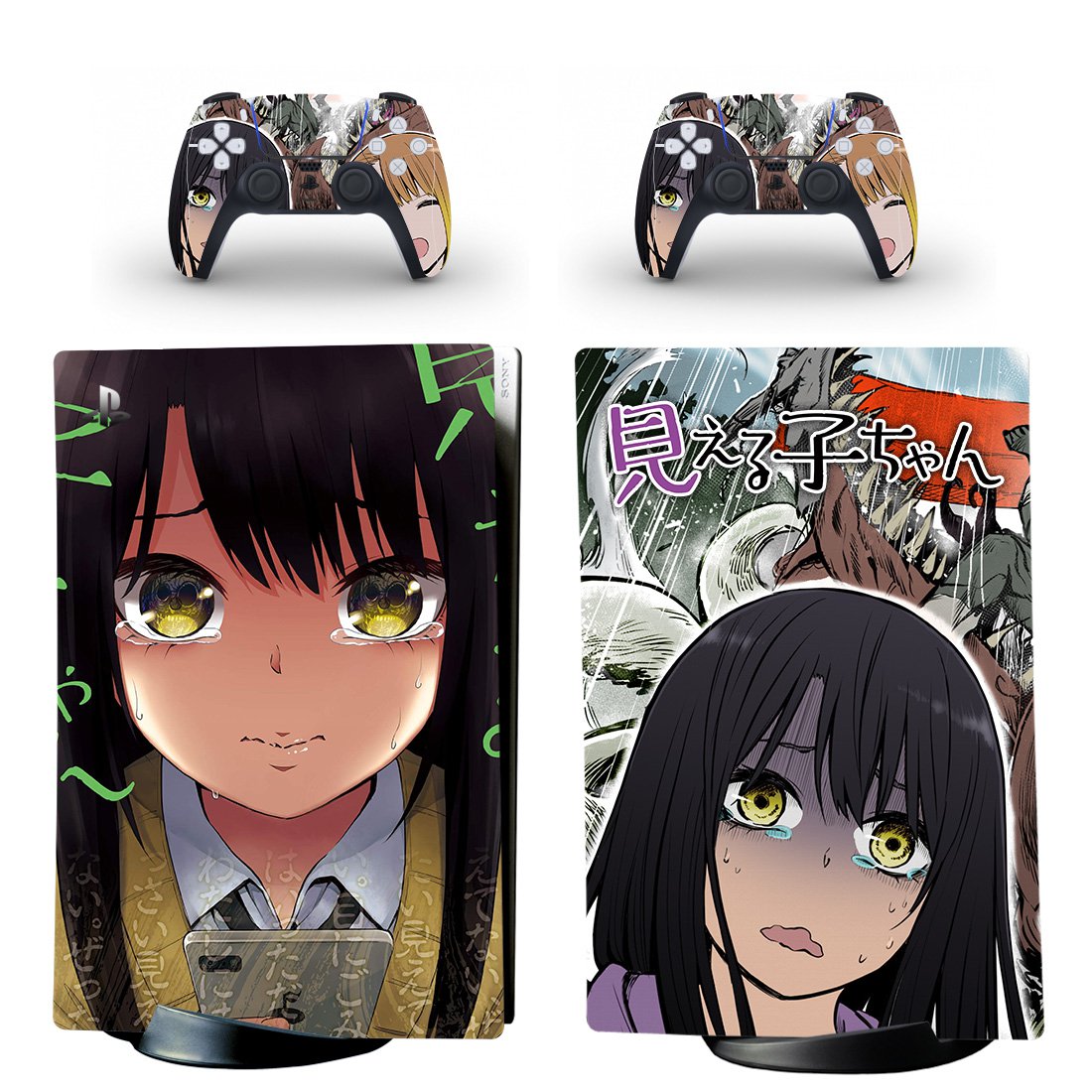 Mieruko chan decal skin for PS5 digital Console with 2 Controllers