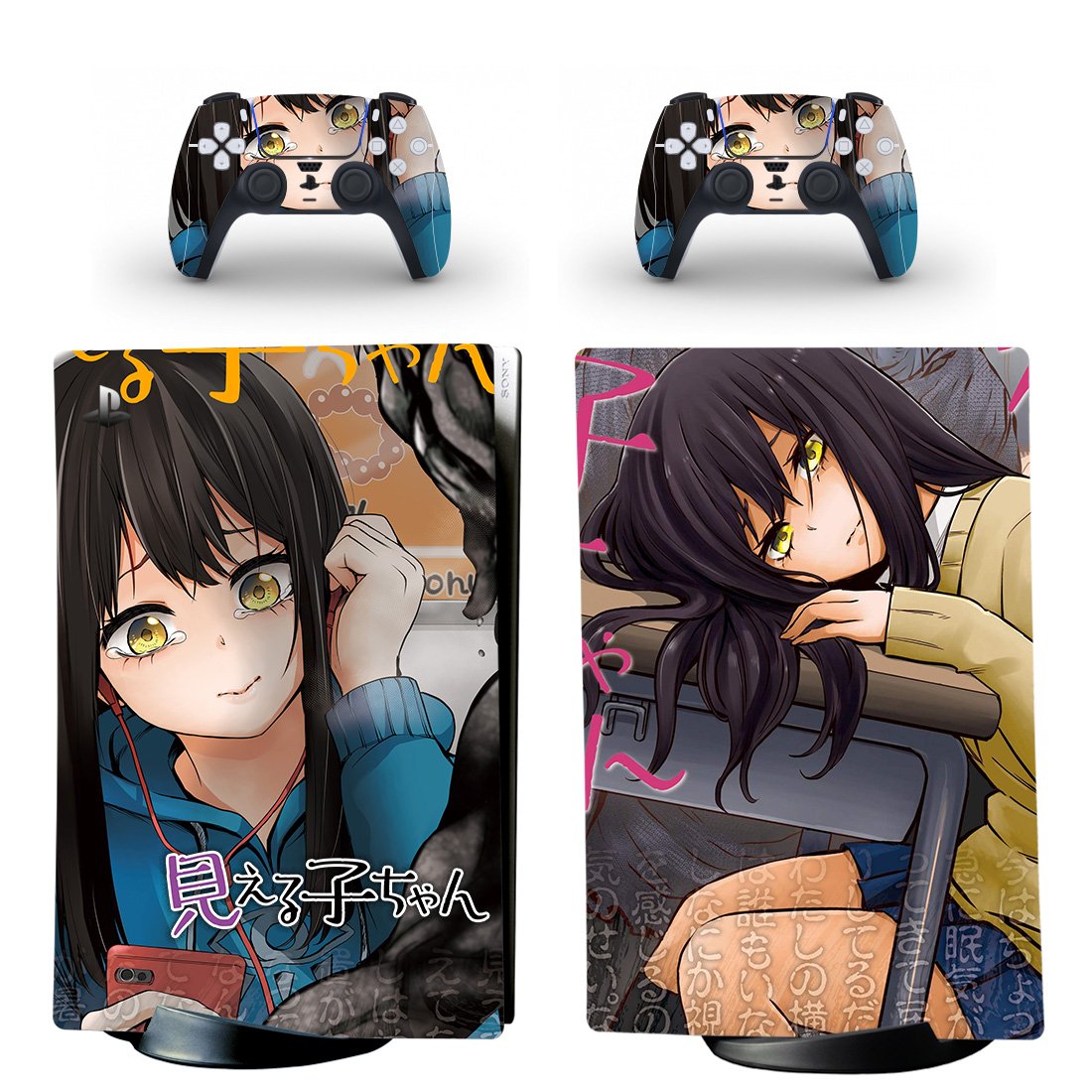 Mieruko chan decal skin for PS5 digital Console with 2 Controllers