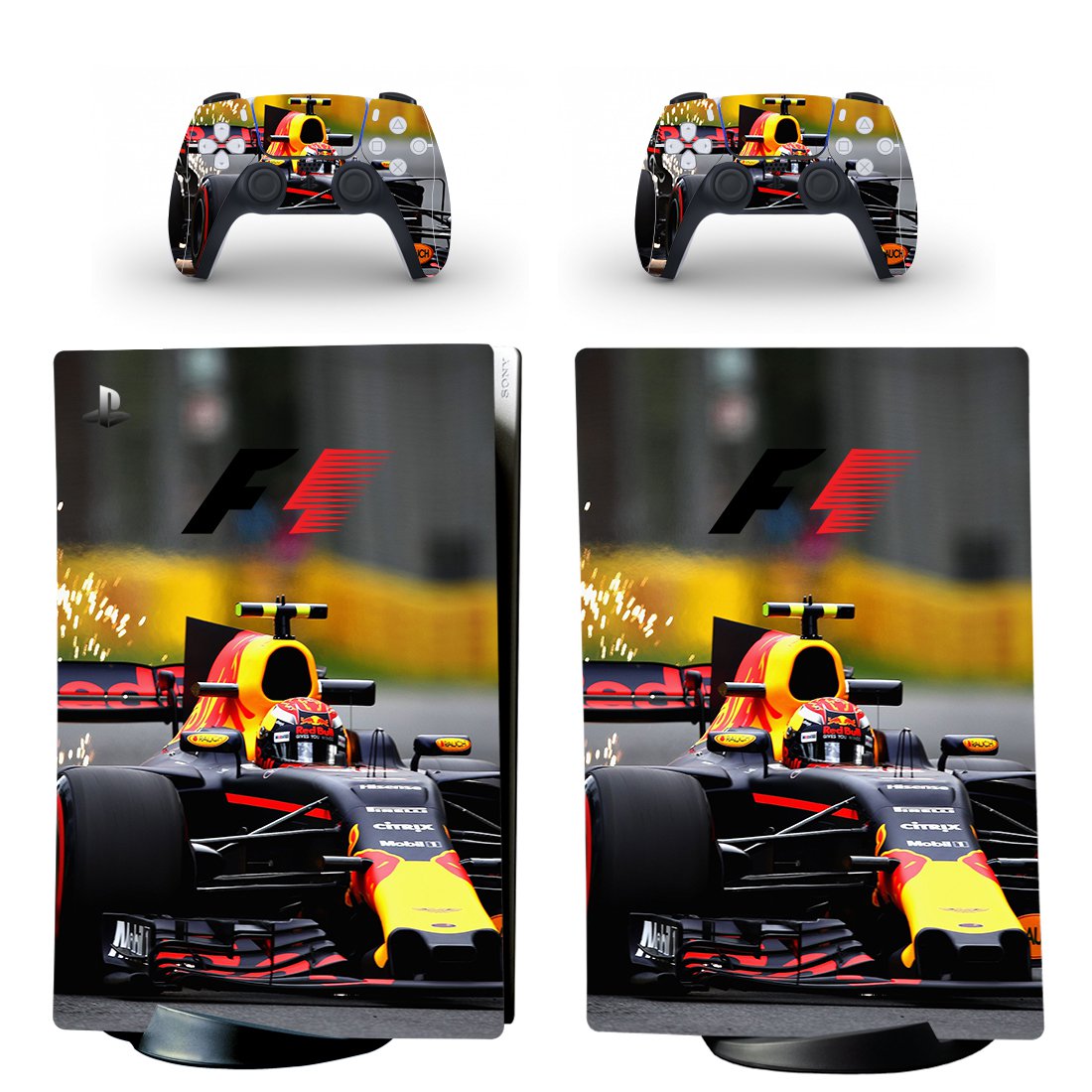 Formula 1 racing decal skin for PS5 digital Console with 2 Controllers