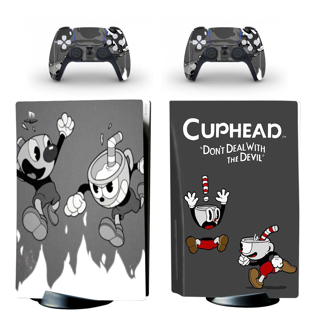Cuphead decal skin for PS5 disc Console with 2 Controllers