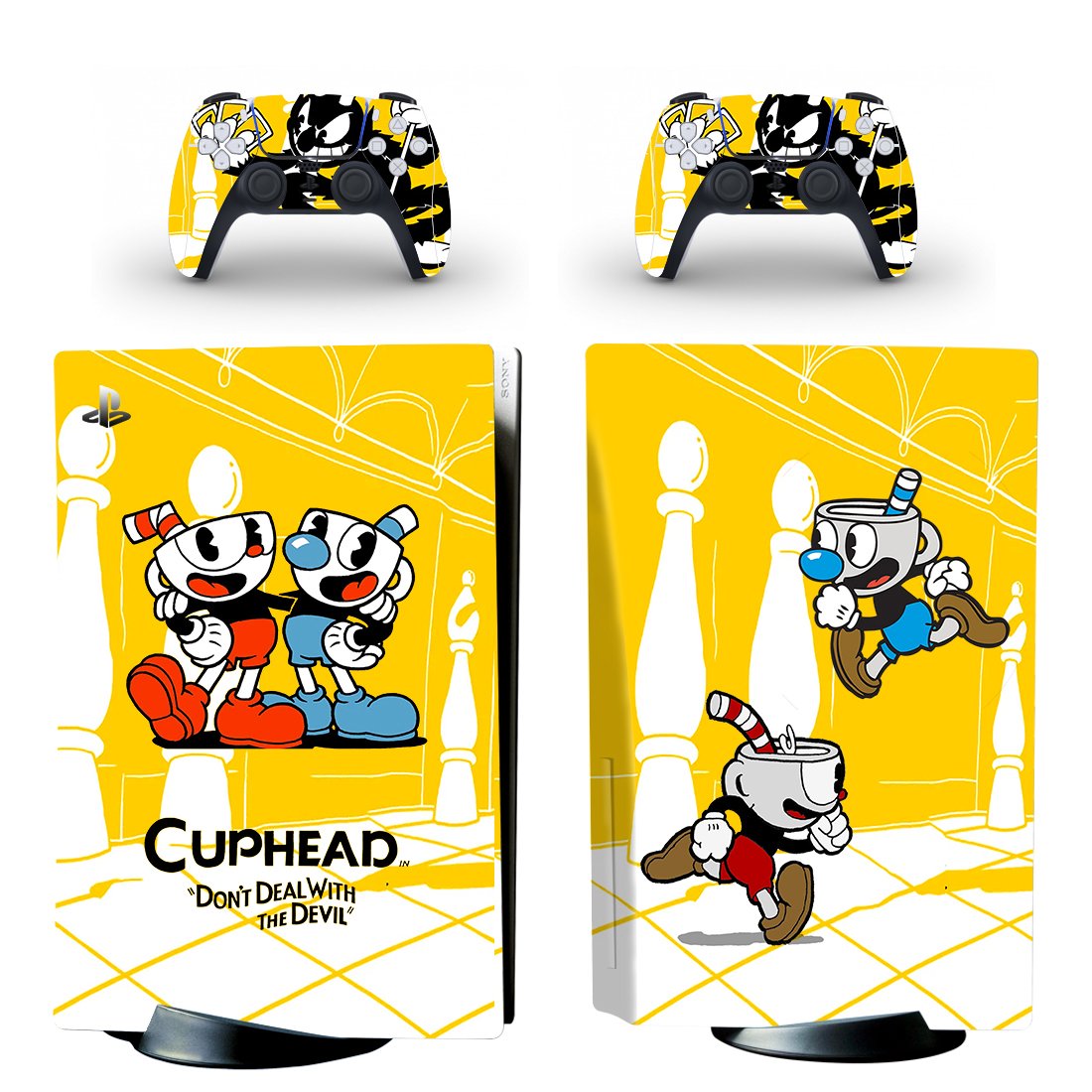 Cuphead decal skin for PS5 disc Console with 2 Controllers