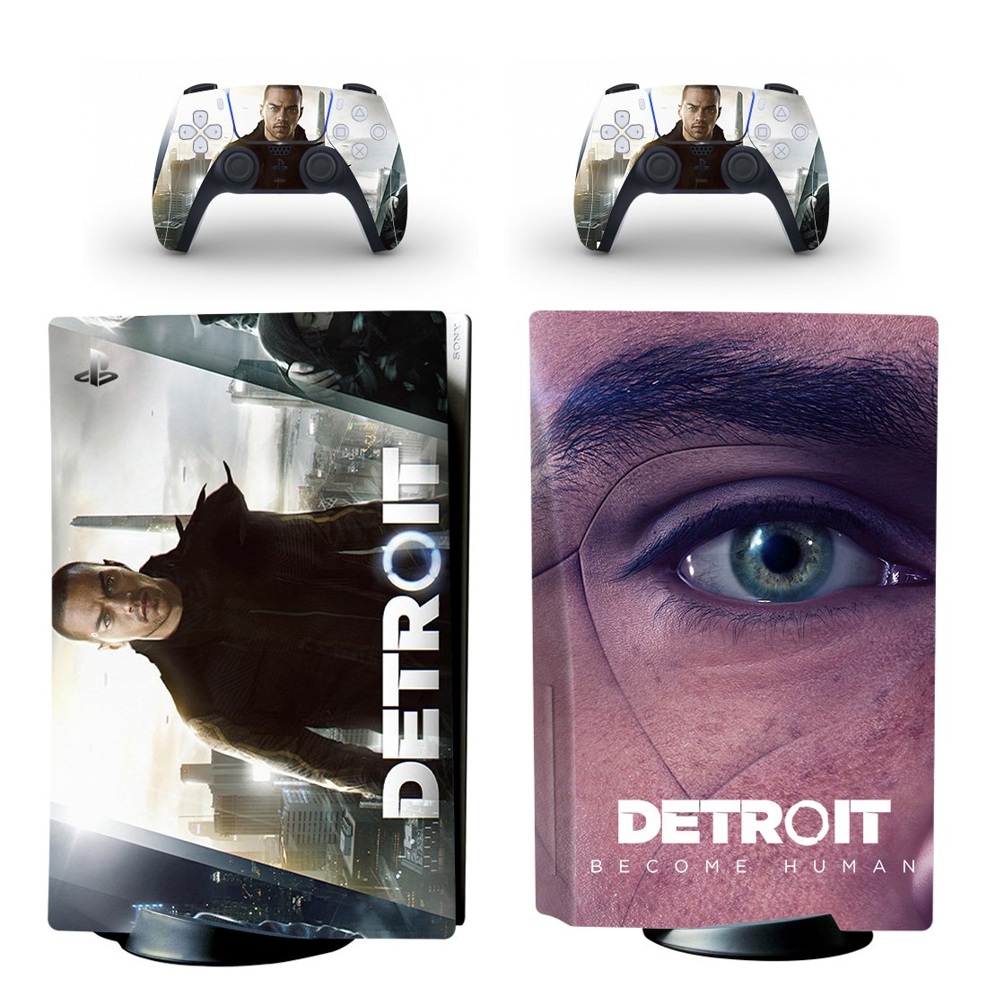 Detroit Become Human decal skin for PS5 disc Console with 2 Controllers