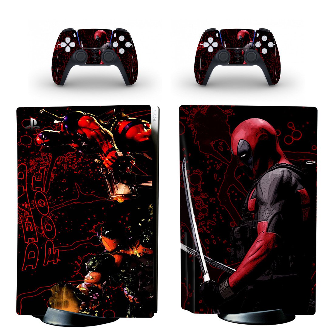 Deadpool decal skin for PS5 disc Console with 2 Controllers
