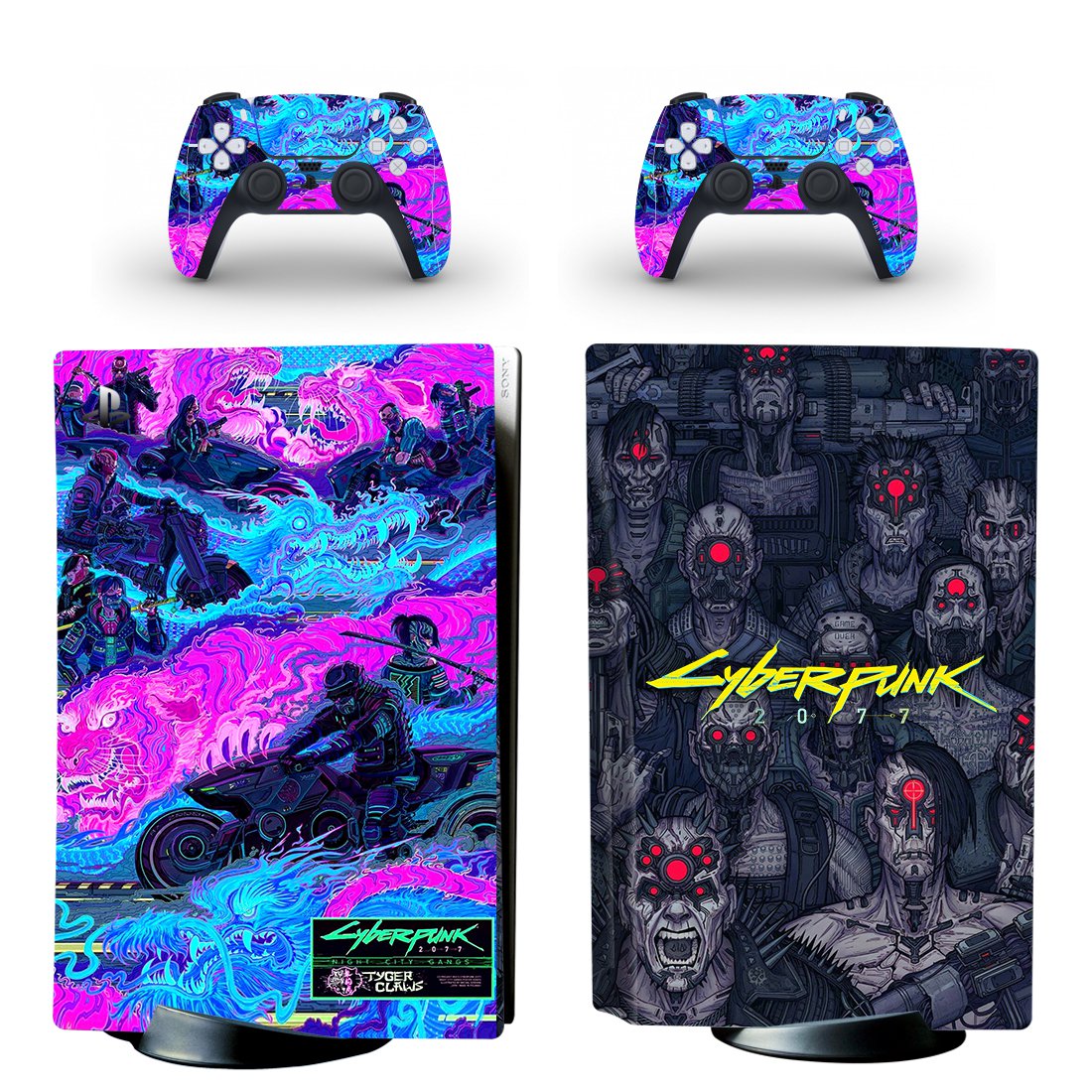 Cyberpunk 2077 decal skin for PS5 disc Console with 2 Controllers