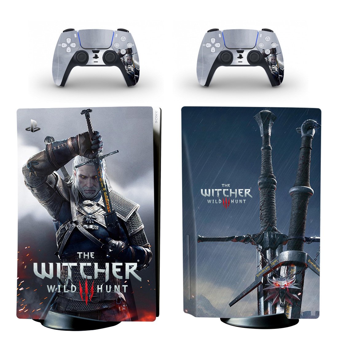 The Witcher Wild Hunt decal skin for PS5 disc Console with 2 Controllers
