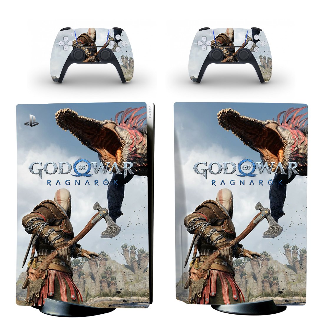 God of War Ragnarok decal skin for PS5 disc Console with 2 Controllers