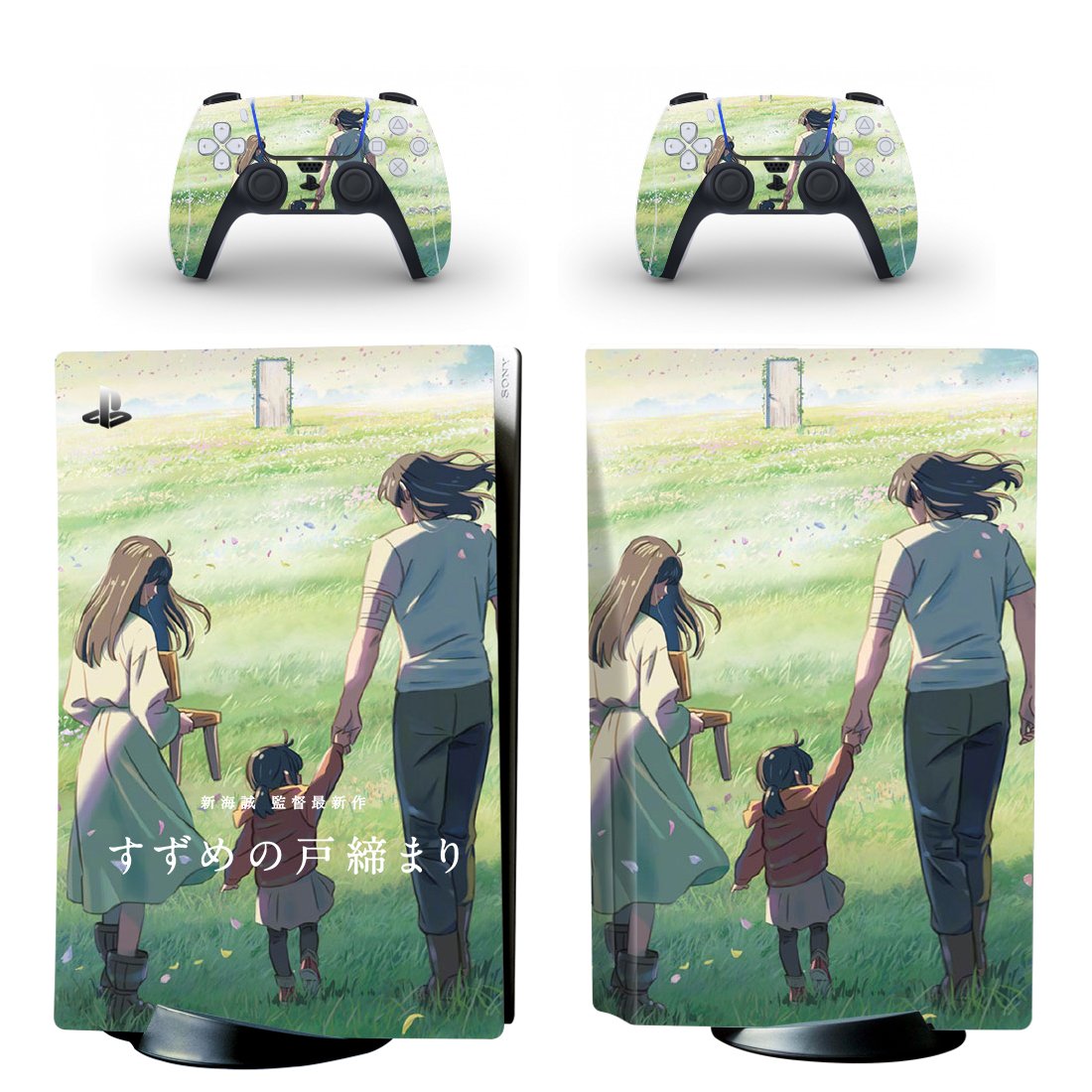 Anime Suzume decal skin for PS5 disc Console with 2 Controllers