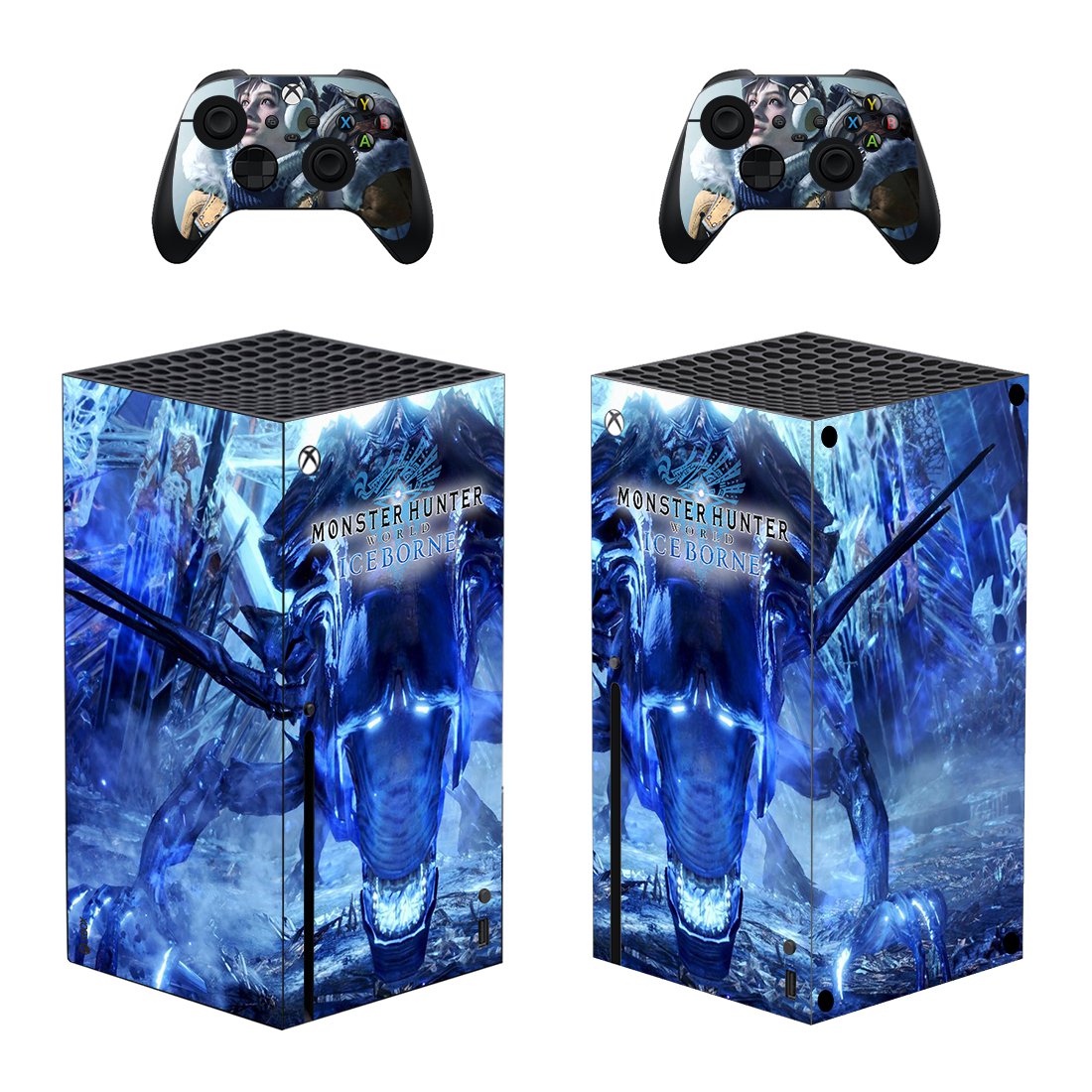 MHW Iceborne decal skin sticker for Xbox Series X console with controllers
