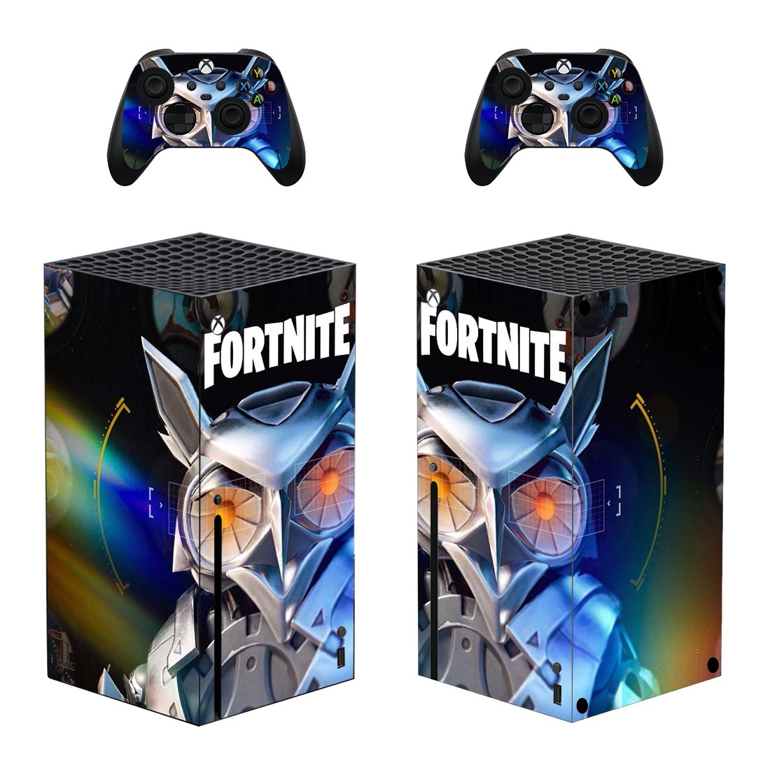 Fortnite decal skin sticker for Xbox Series X console with controllers
