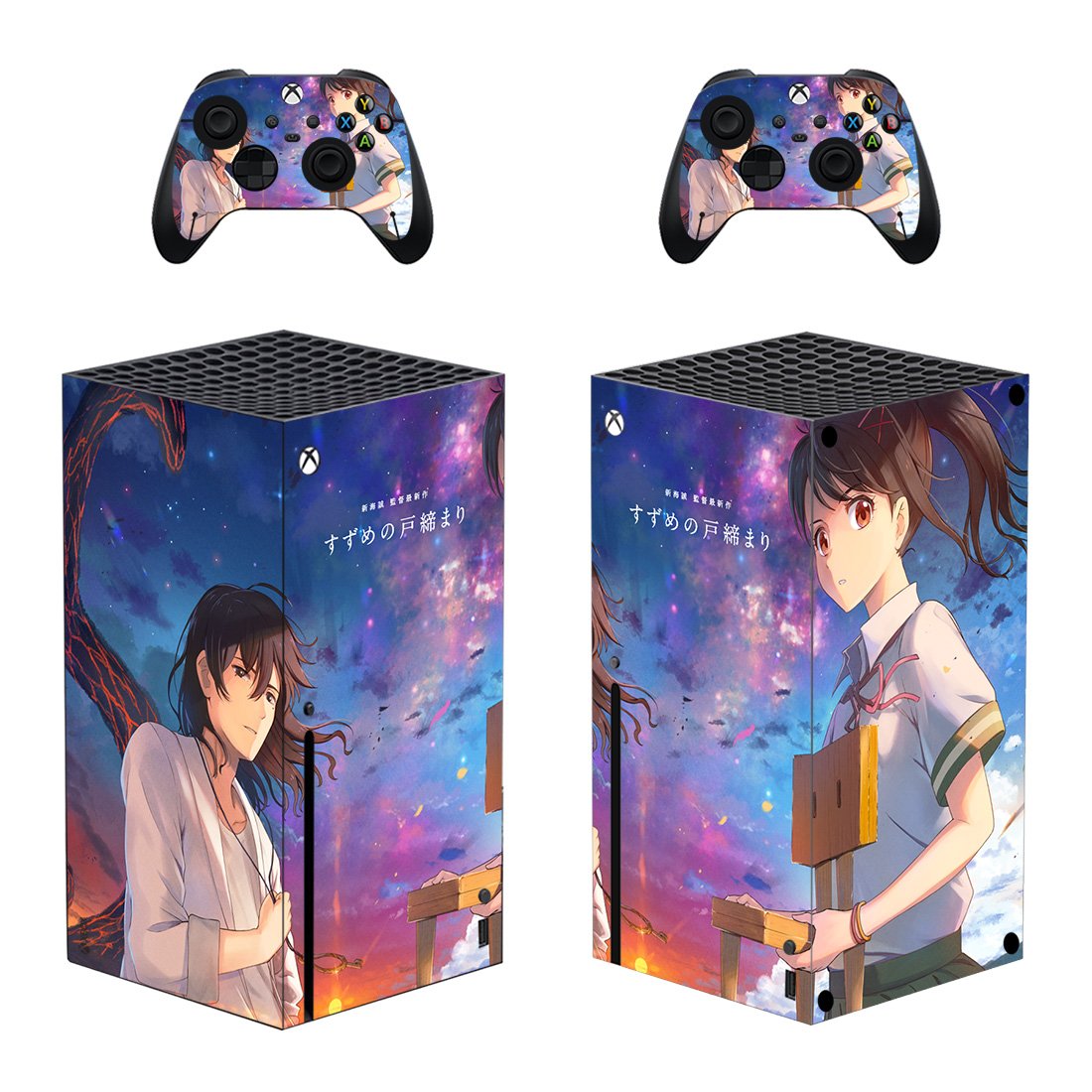 Anime Suzume decal skin sticker for Xbox Series X console with controllers
