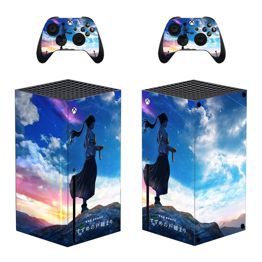 Anime Suzume decal skin sticker for Xbox Series X console with controllers