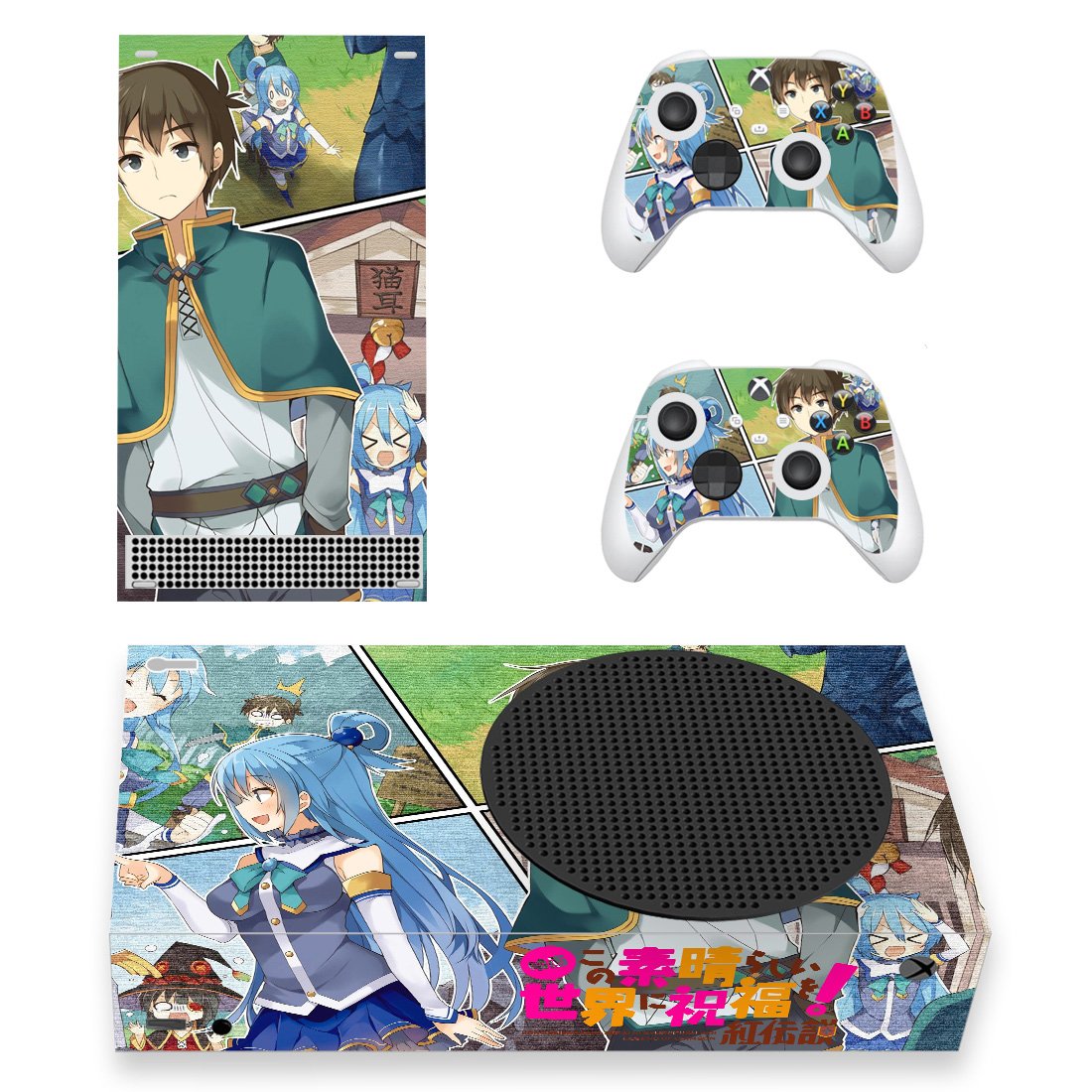 KonoSuba decal skin sticker for Xbox Series S console with controllers