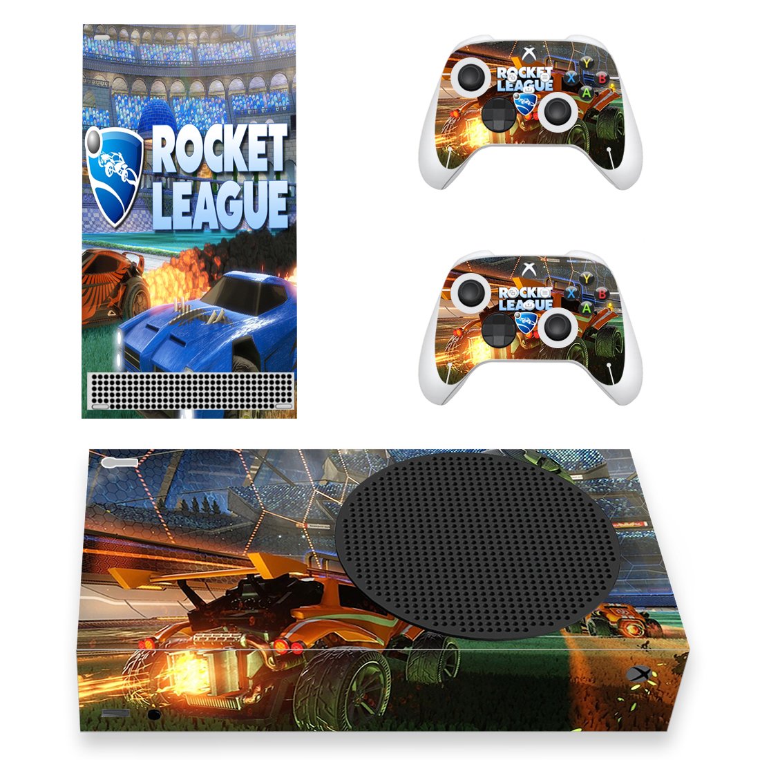 Rocket League decal skin sticker for Xbox Series S console with controllers