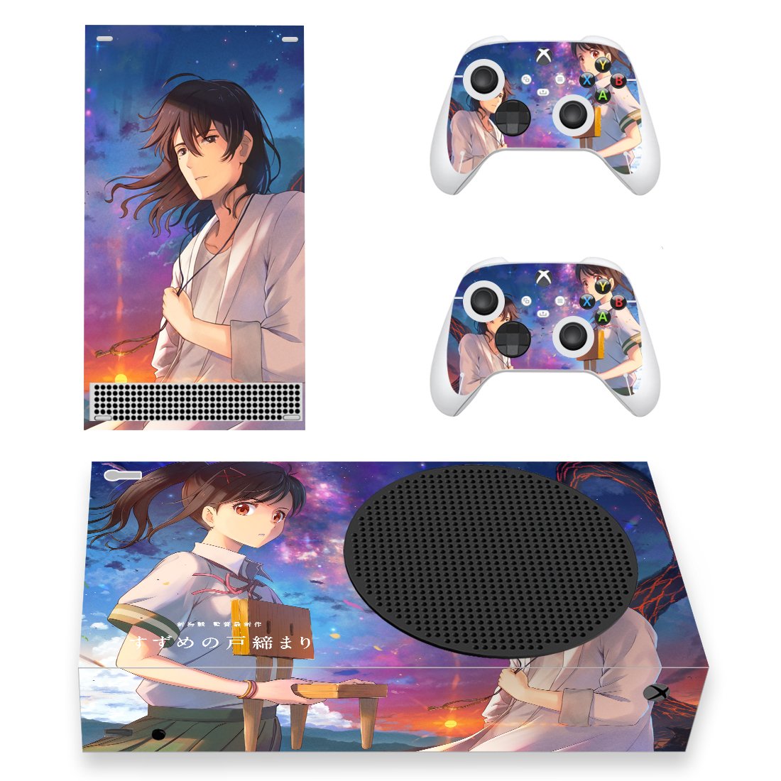 Anime Suzume decal skin sticker for Xbox Series S console with controllers