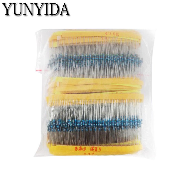 2600Pcs 130 Values 1/4W 0.25W 1% Metal Film Resistors Assorted Pack Kit ...