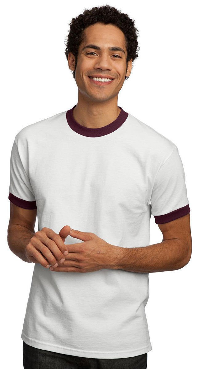 New Port & Company by Hanes Mens Short Sleeve Ringer T-Shirt White ...