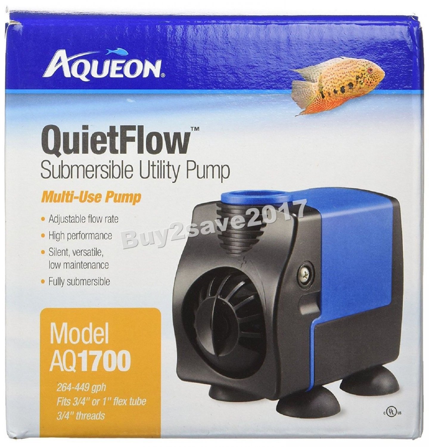 Aqueon QuietFlow AQ1700 Submersible Utility Pump NEW 264-449gph Multi ...