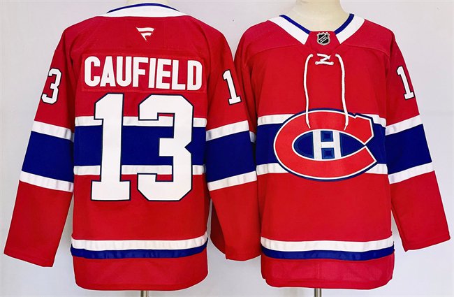 Men's Montreal Canadiens #13 Cole Caufield 2024-25 Red Stitched Hockey ...