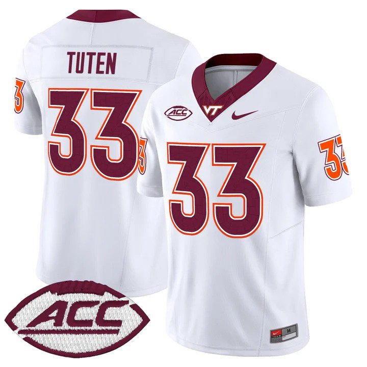 Men's Bhayshul Tuten #33 Virginia Tech Hokies 2024 White Vapor Limited ...