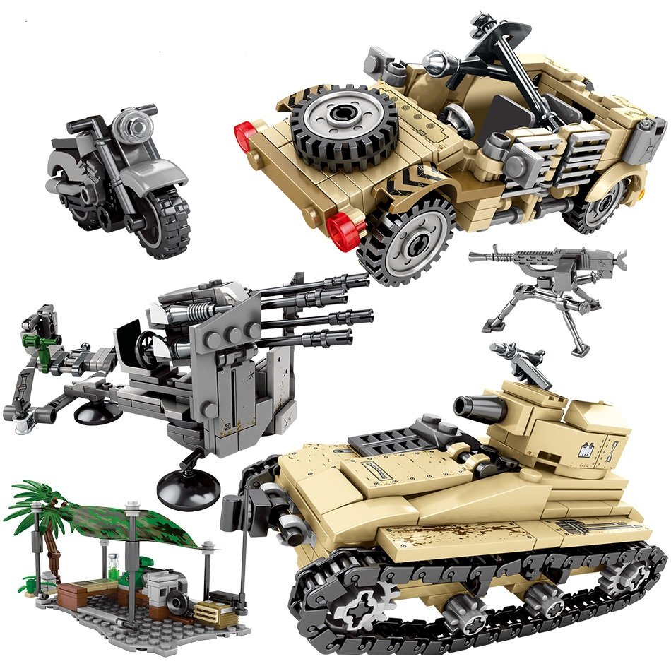 WW2 Military Base Tank Cannon Motorbike Truck Lego Military Set Compatible
