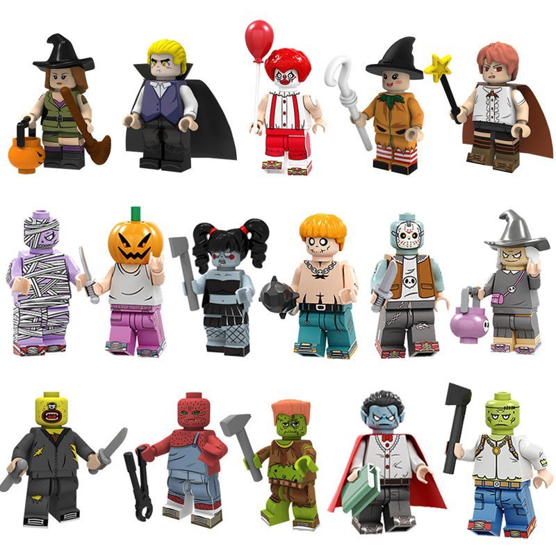 16pcs Halloween Horror Minifigures Zombie Pumplin Man Jason Joker Witch ...