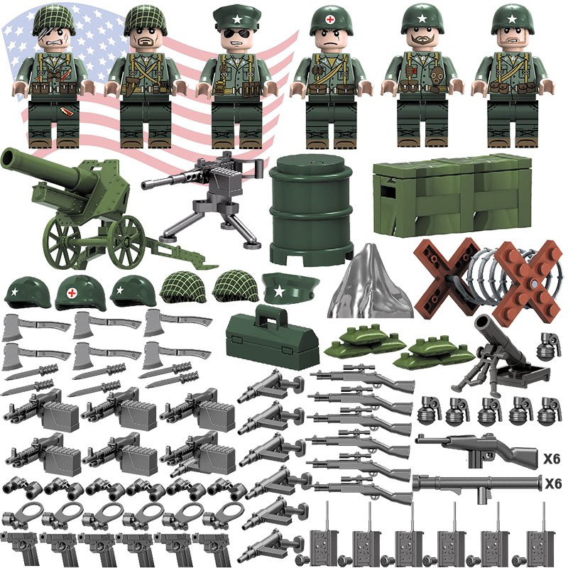 WW2 American Trooper Soldiers Gear Gun Lego Soldiers Minifigures Compatible