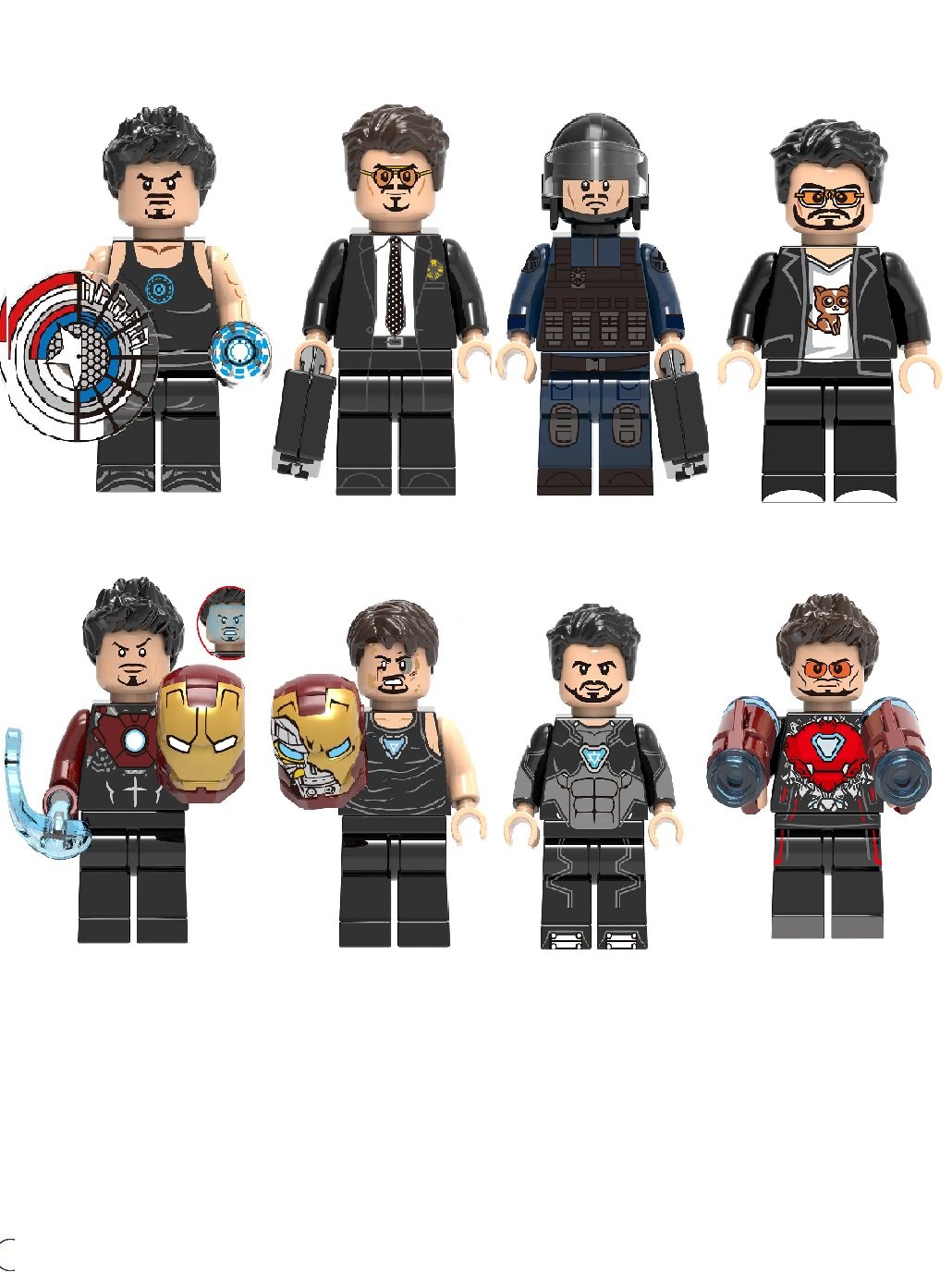 8pcs Tony Stark Minifigures Compatible Lego Tony Stark