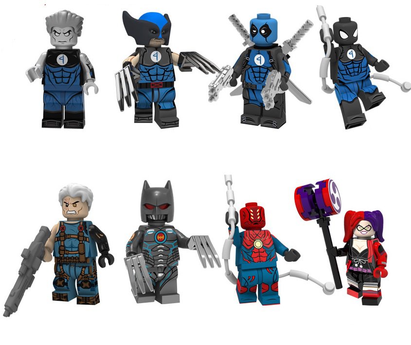 8pcs Superhero Wolverine Cable Colossus Harley Quinn Murder Machine ...