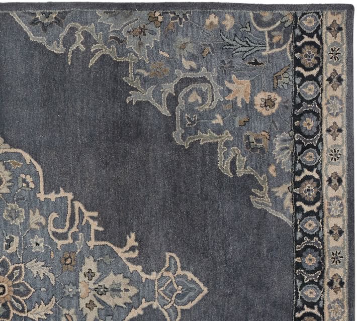 POTTERY BARN Bryson Indigo 9X12 Persian Style Handmade Wool Rug & Carpet