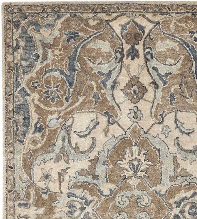 POTTERY BARN Nolan Neutral 8x10 Persian Style Handmade Wool Rug & Carpet