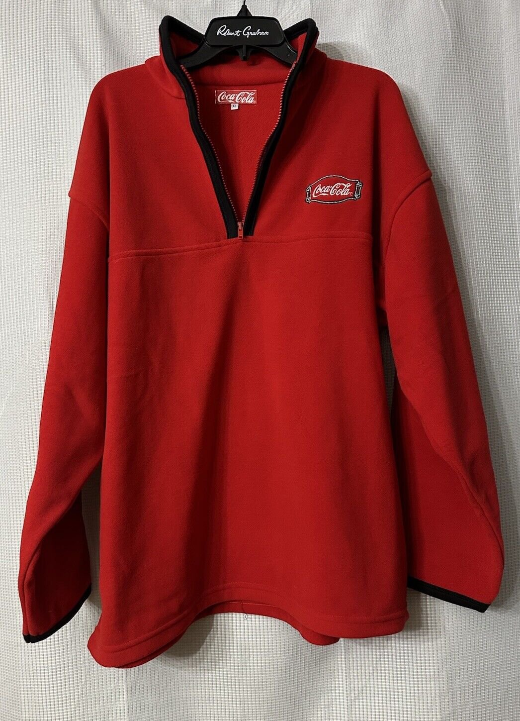 Coca Cola Branded Mens Red Black Trim Pullover 1/4 Zip Long Sleeve ...