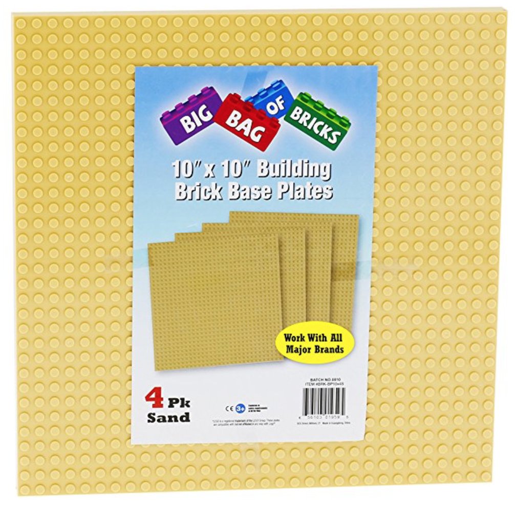 Brick Building Base Plates - Large 10"x10" Sand Baseplates (4pcs) Dual ...