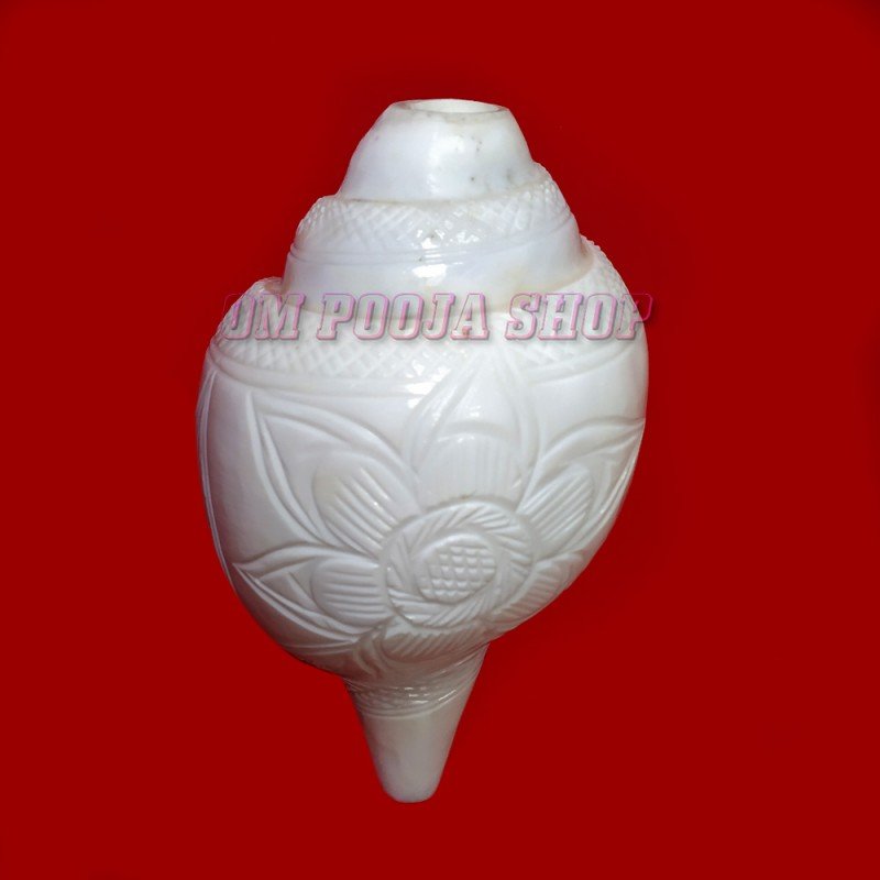 Flower Carving Natural Blowing Shankha for Blowing - Om Pooja Shop