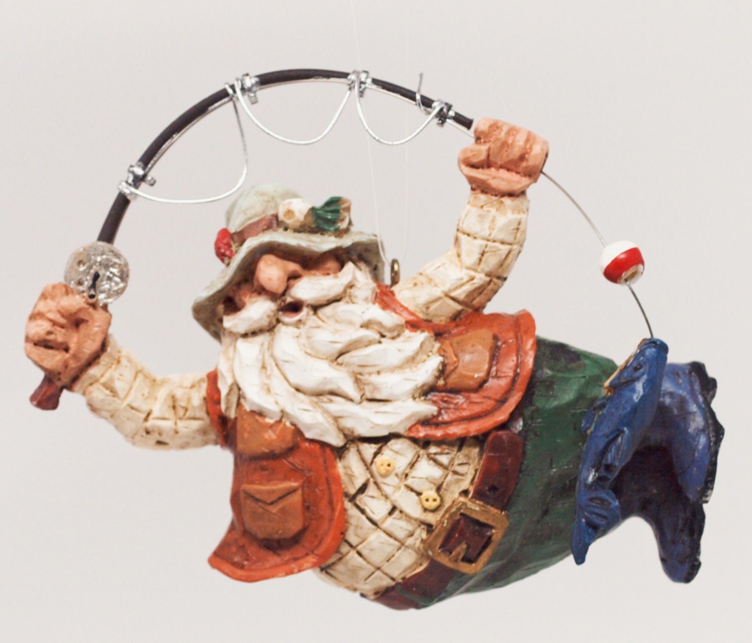 Set of 5 Christmas Santa Claus Fisherman Resin Ornaments, 2002, Fishing ...