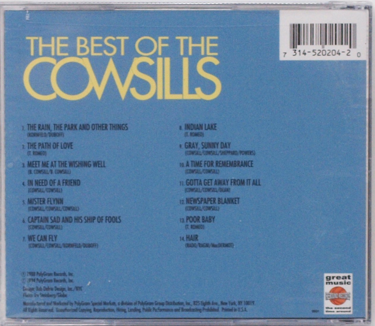 The Best of the Cowsills CD, 14 Tracks, 1994 Rebound Records NEW