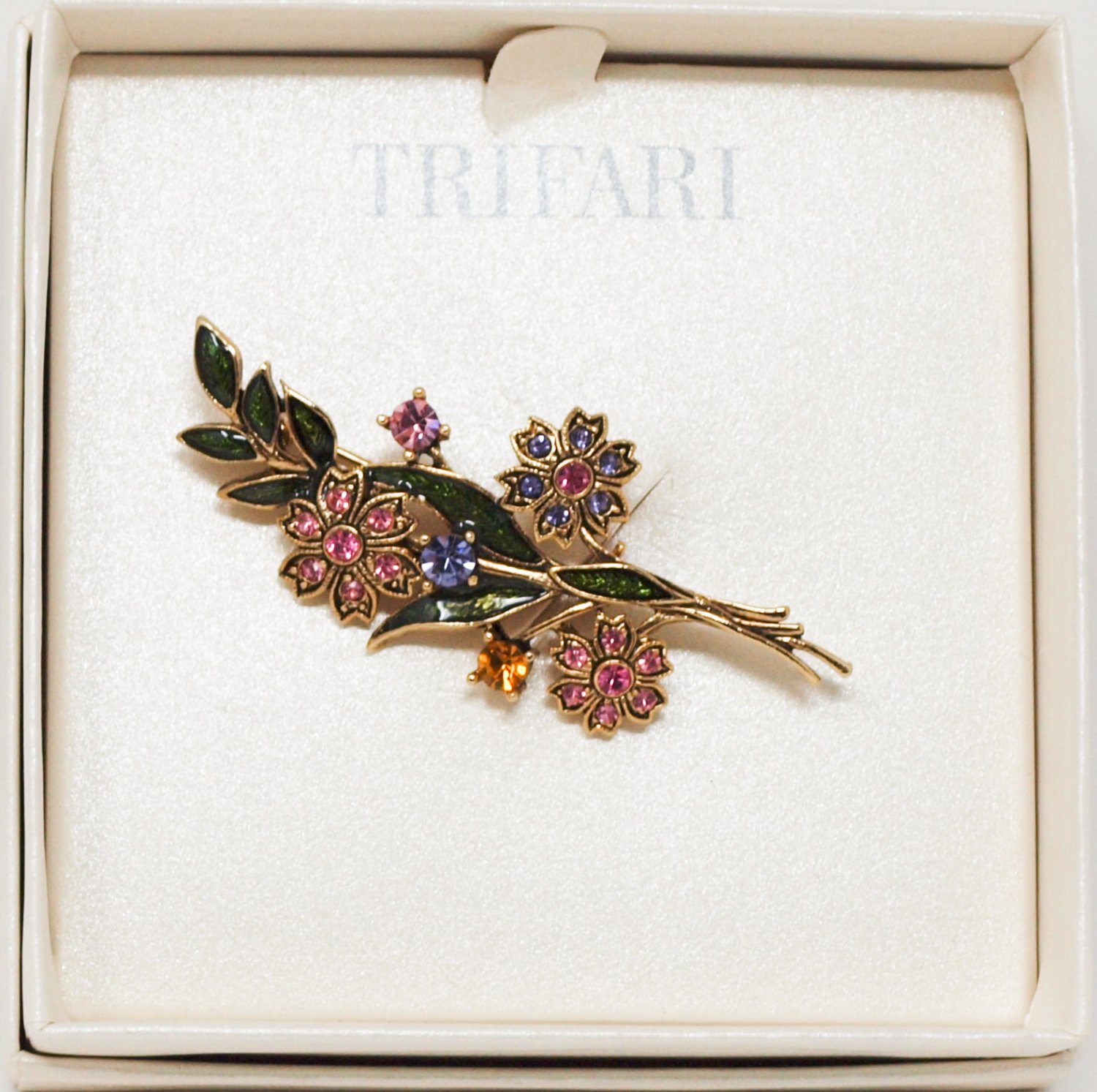Vintage Trifari Flower Floral Pin Brooch, Flowers With Colored Stones ...