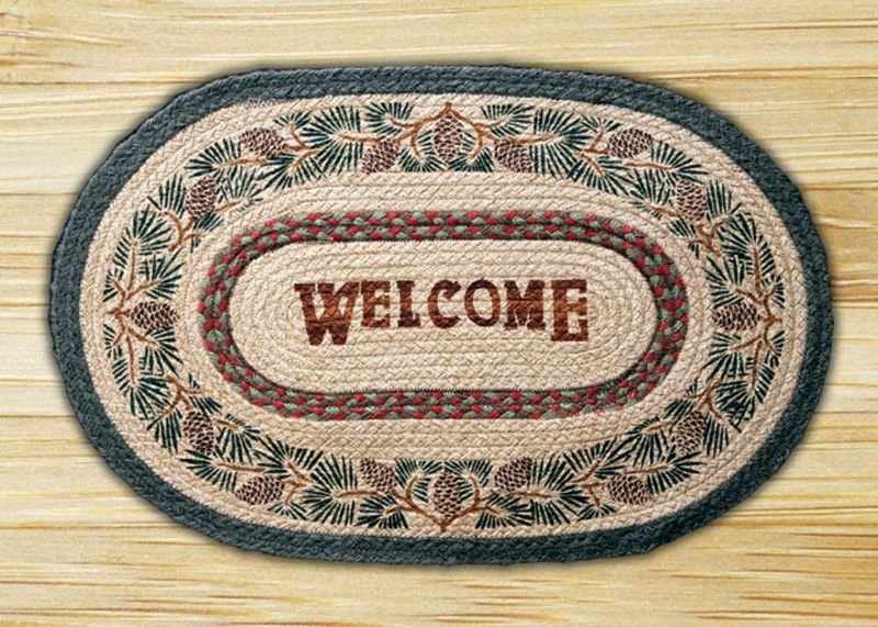 BRAIDED RUG--20 X 30 Oval 100% Jute Rug-- PINE CONE WELCOME