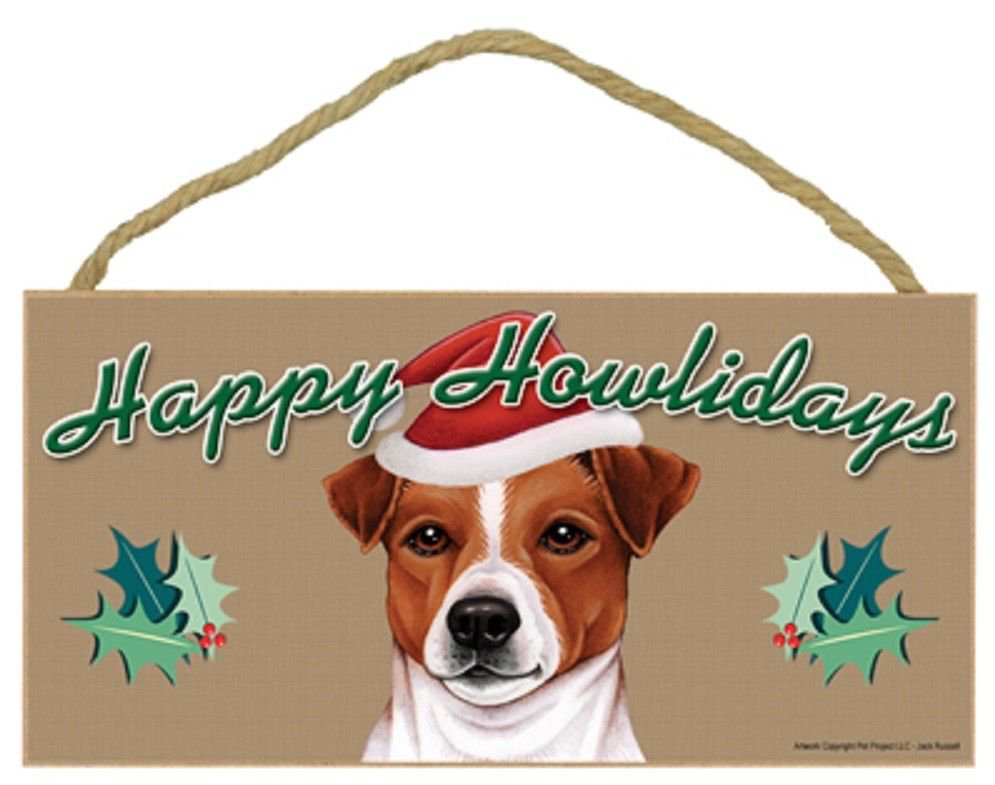 JACK RUSSEL--Happy Howlidays--Dog Decorative Wood Plaque/Sign 5" x 10"